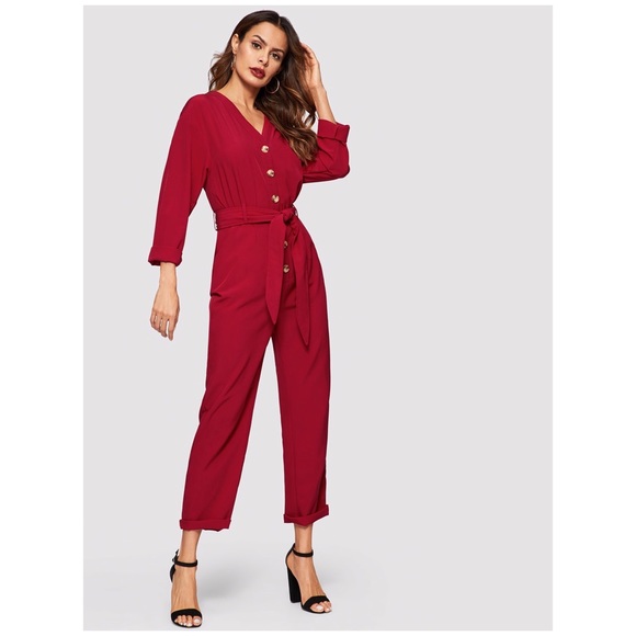 Pants & Jumpsuits | New Xs Jumpsuit Romper Red Front Buttons | Poshmark